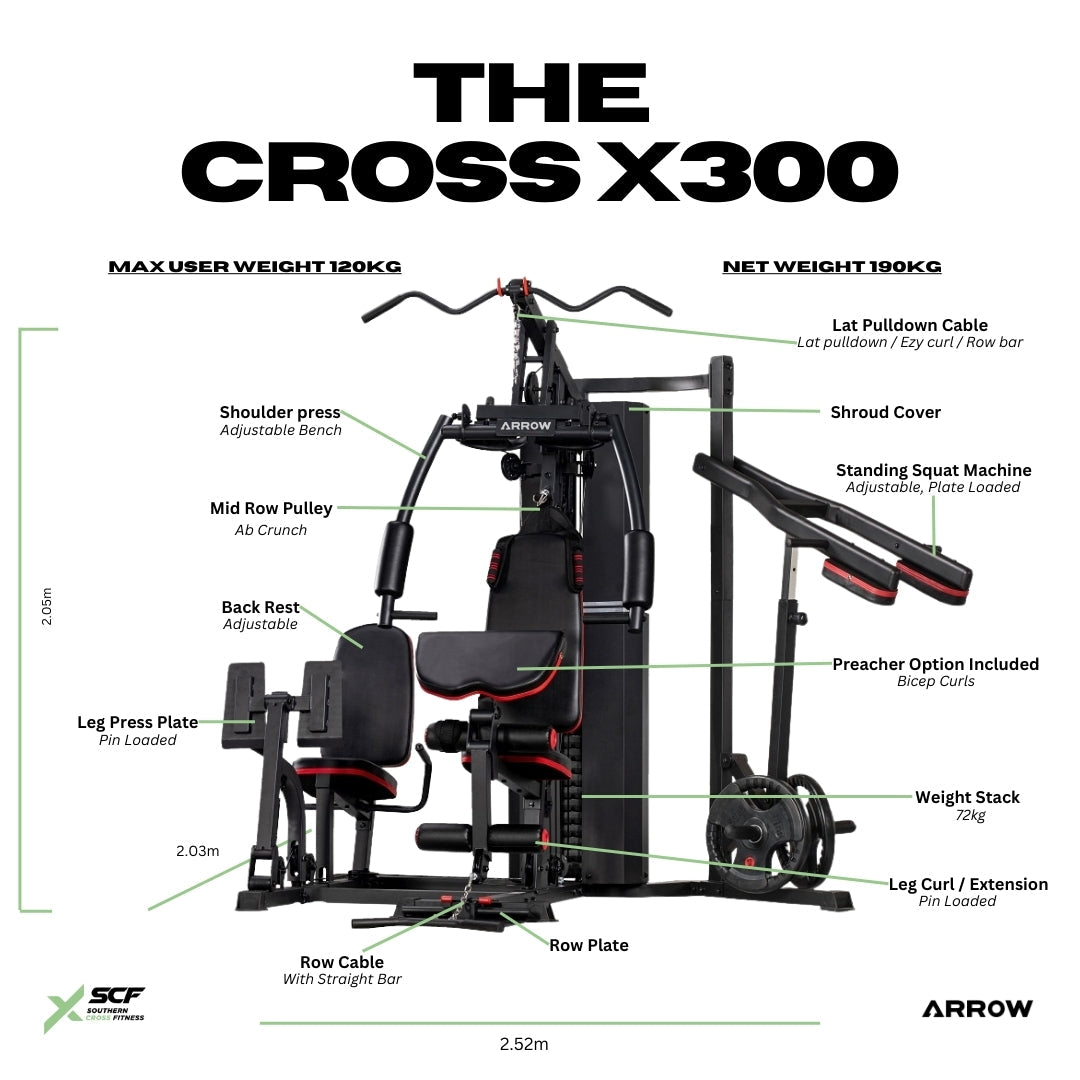 Cross X300 Multi Station Home Gym with Leg & Standing Squat Press ...
